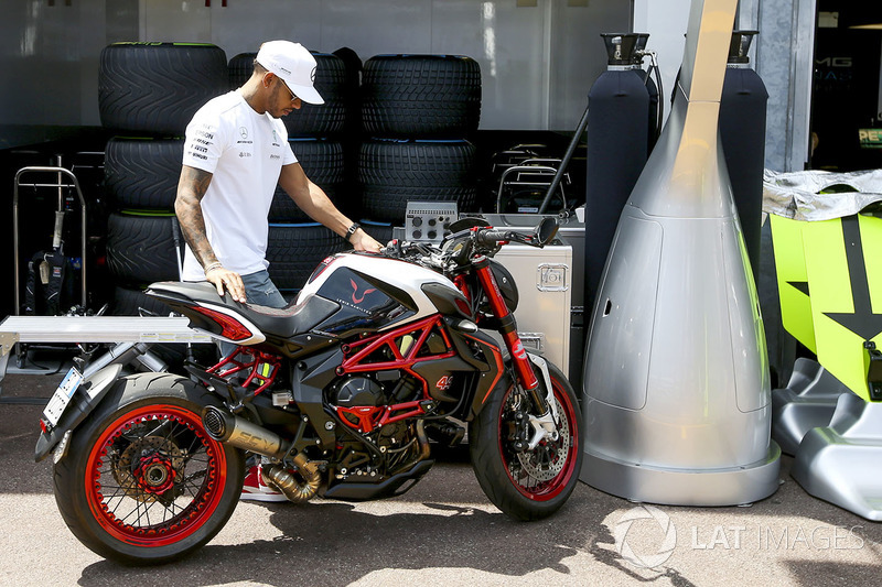 Lewis Hamilton, Mercedes AMG F1, his motorcycle at Monaco GP