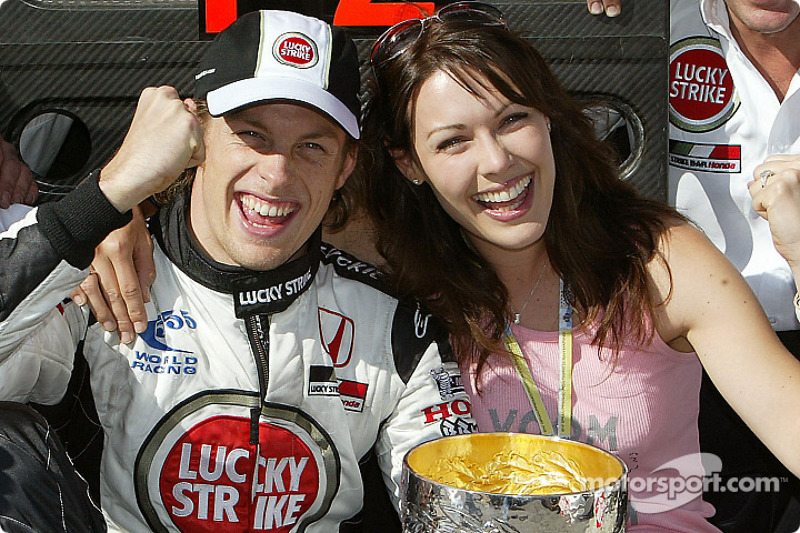 Jenson Button celebrates second place finish with girlfriend Louise at ...
