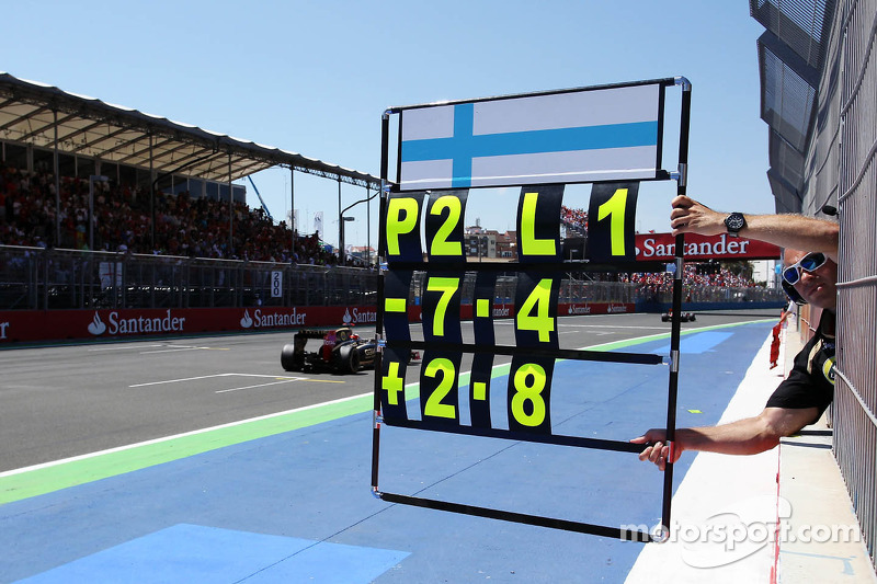 Mark Arnall, Physical Trainer, holds out a pit board for his driver ...