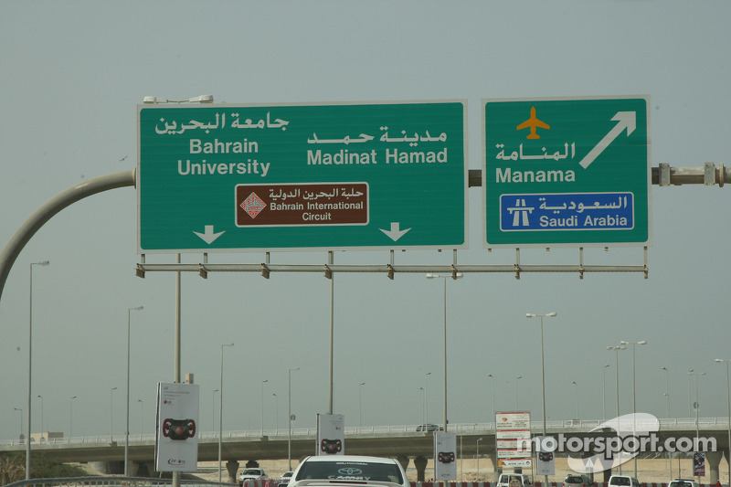 Road signs and advertising on the streets at Bahrain GP